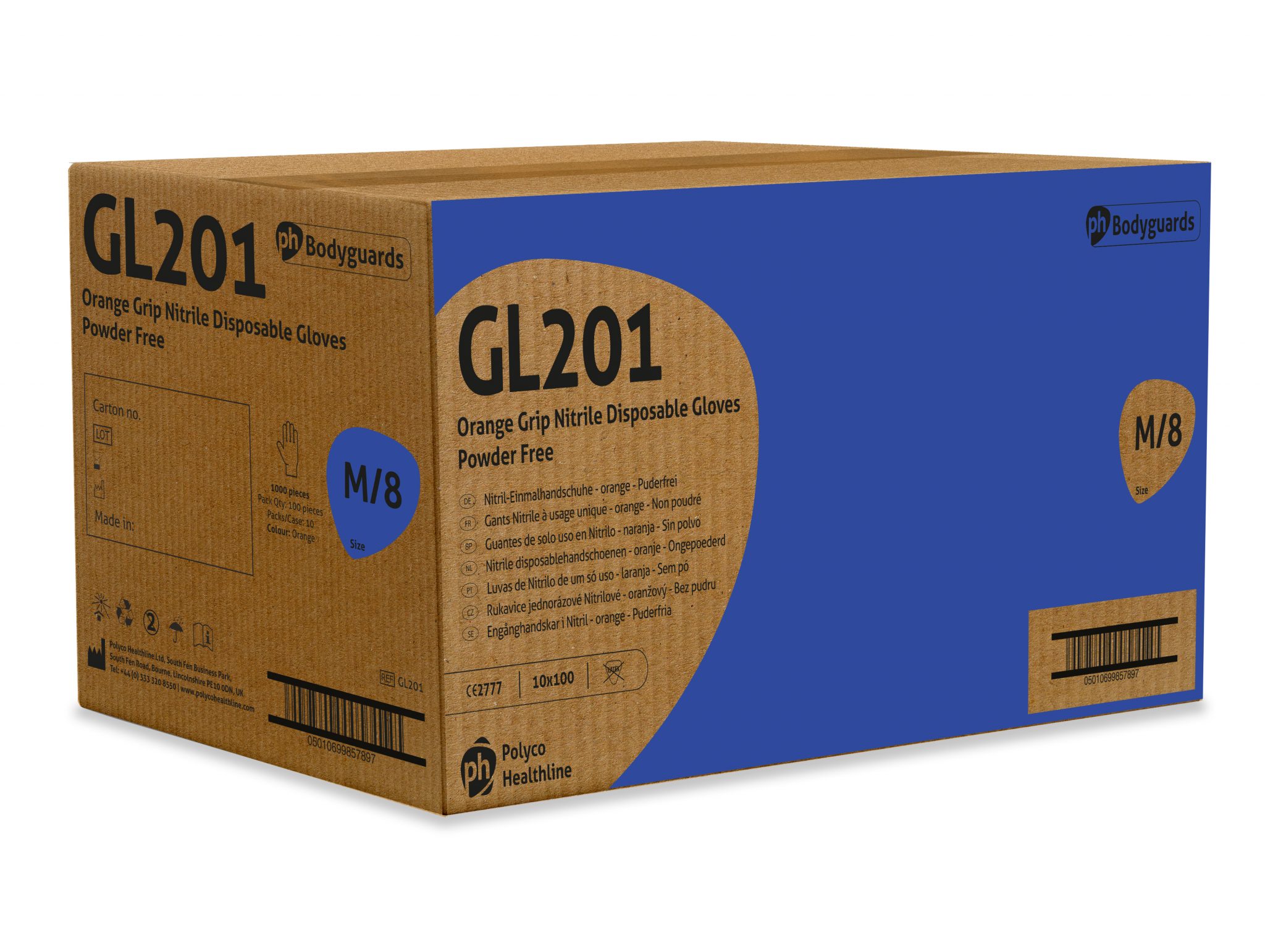 Polyco GL201 Finite Orange Grip Heavy Duty Nitrile Gloves